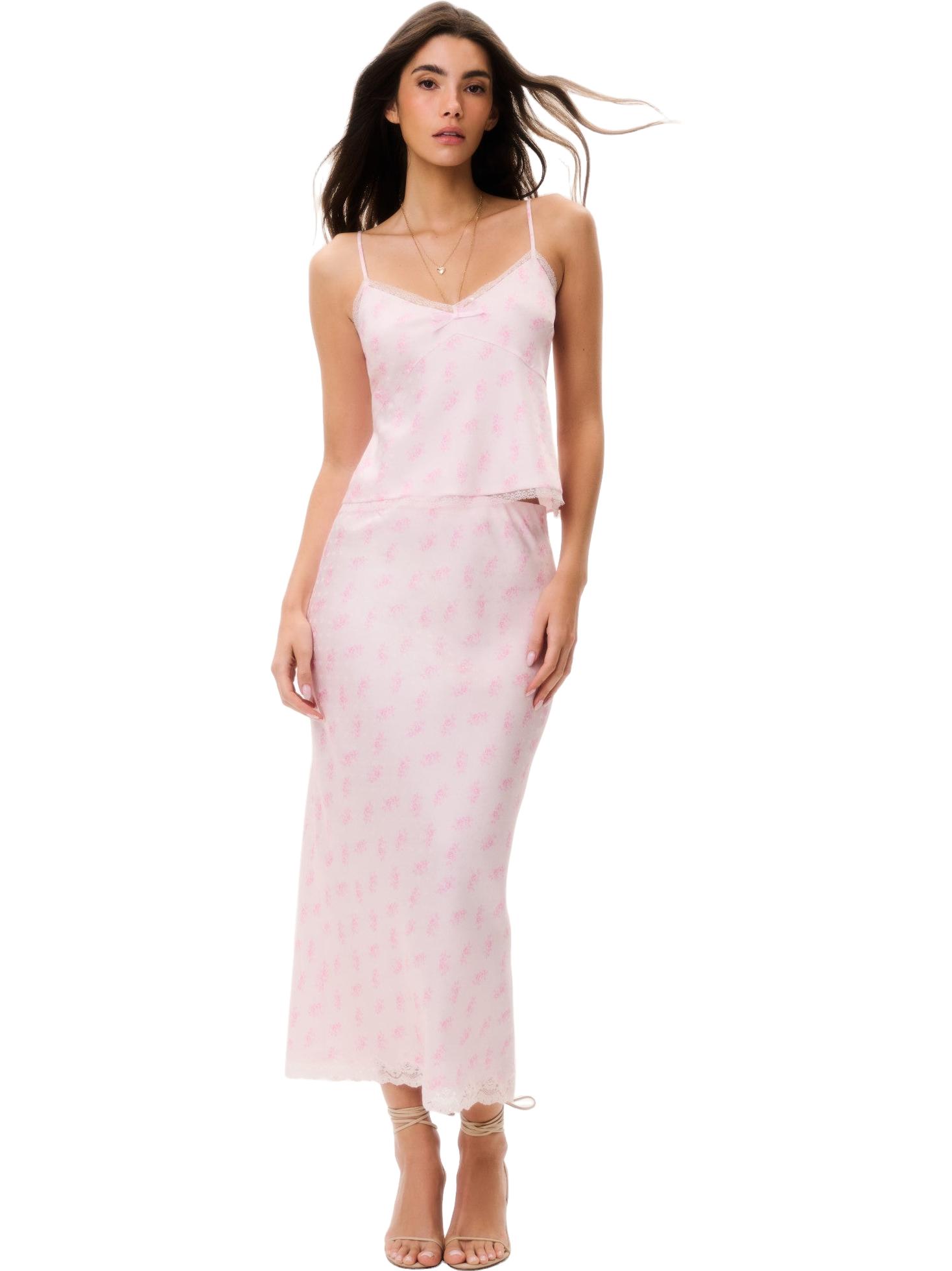 LOVESHACKFANCY LoveShackFancy Castle Silk-Blend Floral Midi Skirt